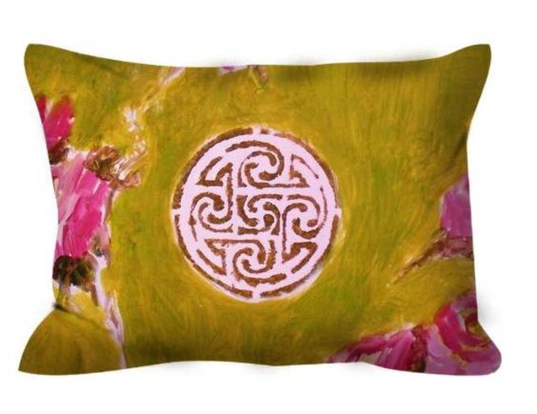 Decorative Throw Pillow Ming Gold With Pink Roses Chinoiserie - Etsy