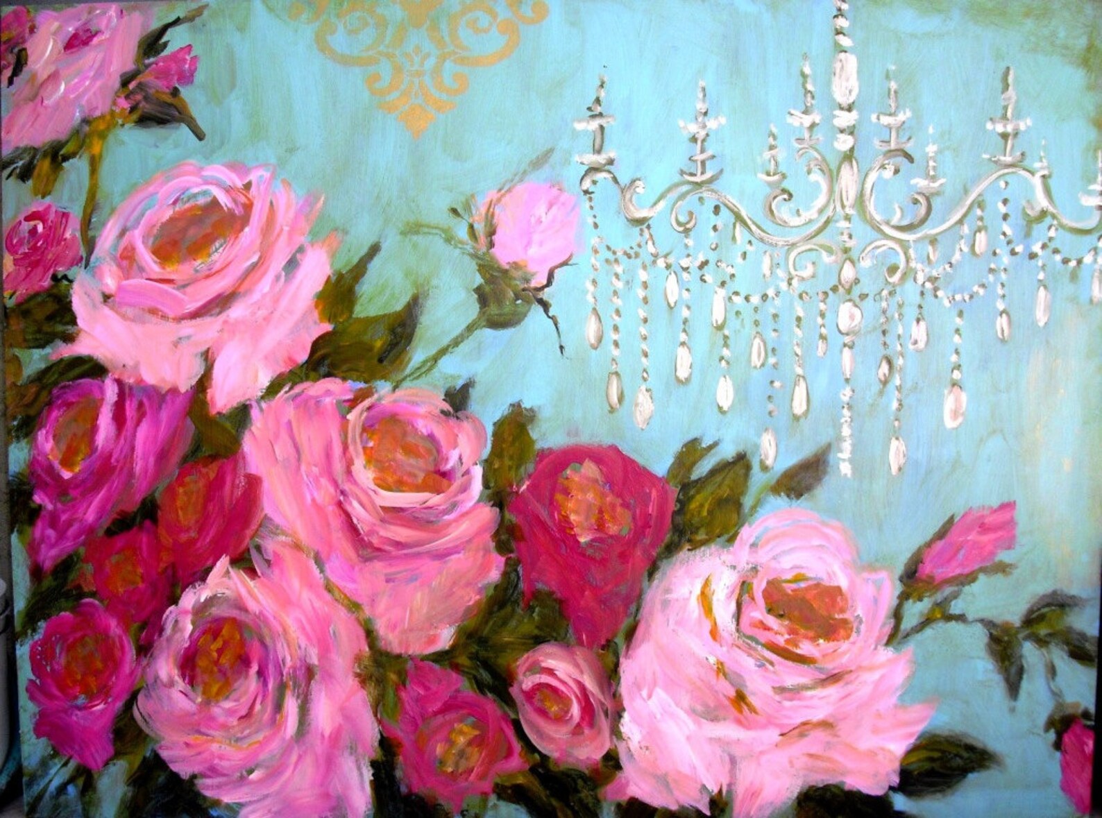 Shabby Chic Chandelier Shabby Chic Decor Roses Wall Art - Etsy
