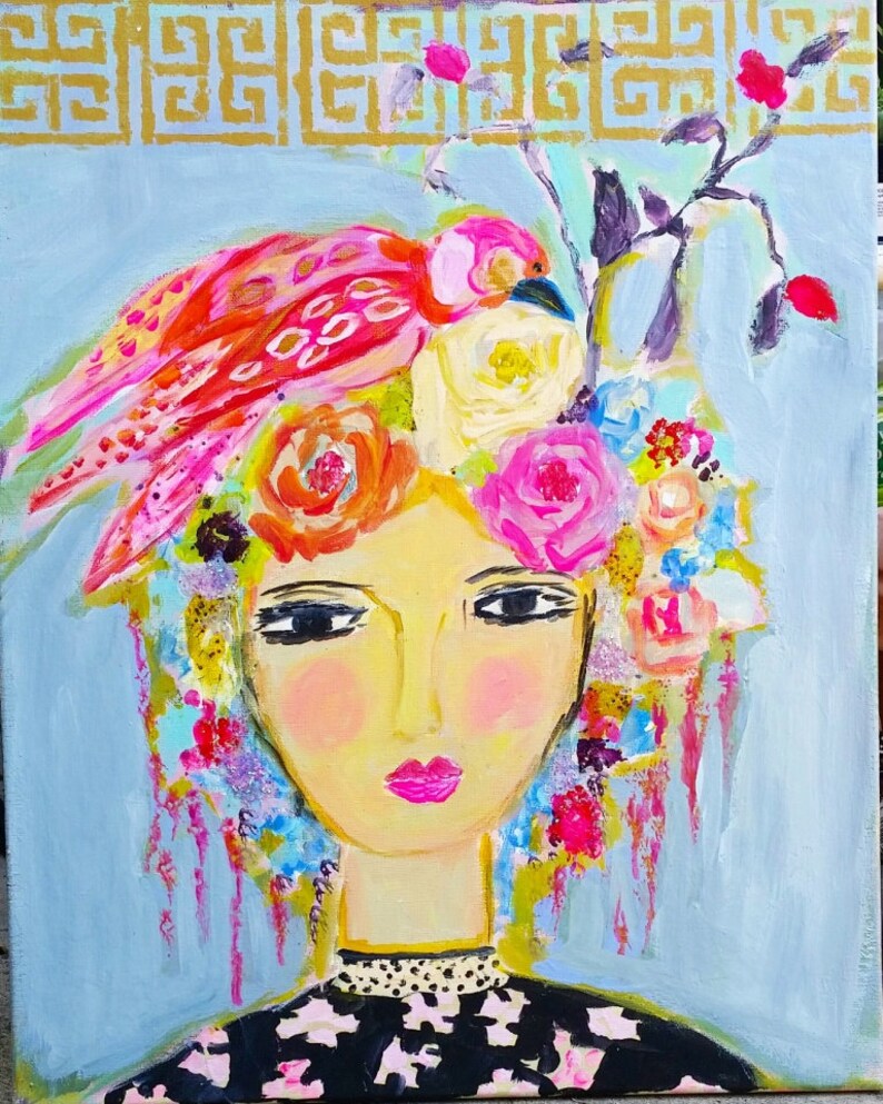 Flowers in Her Hair Art Lady Art Painting of Woman Roses - Etsy