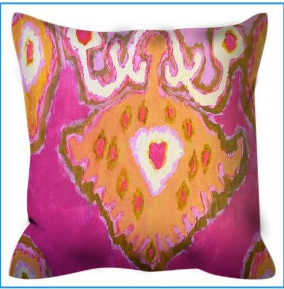 Decorative Throw Pillow Pink and Orange Ikat - Etsy