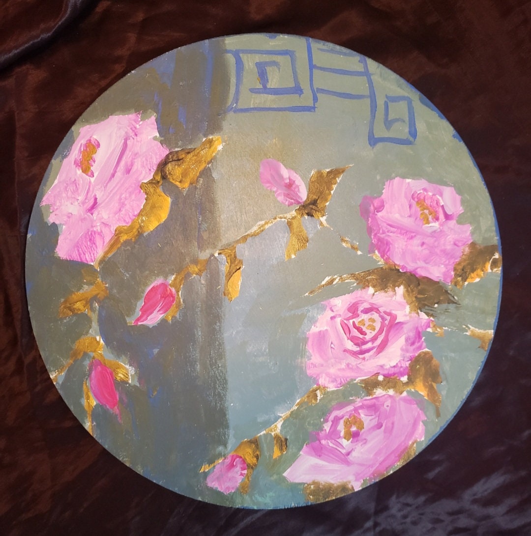 Roses on Green Whimsical Art, Original Painting, Roses, - Etsy
