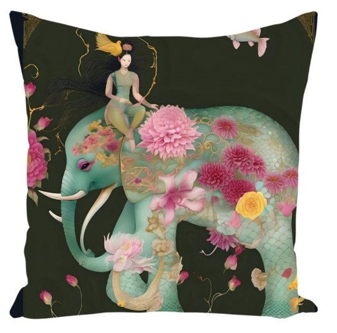 Elephant Art, Elephant Pillow, Chinoiserie Pillow, Goddess Pillow ...