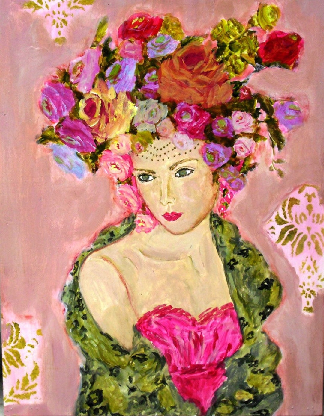 Flowers in Her Hair Print Lady Art,roses Art, Feminine Art, Bohemian ...