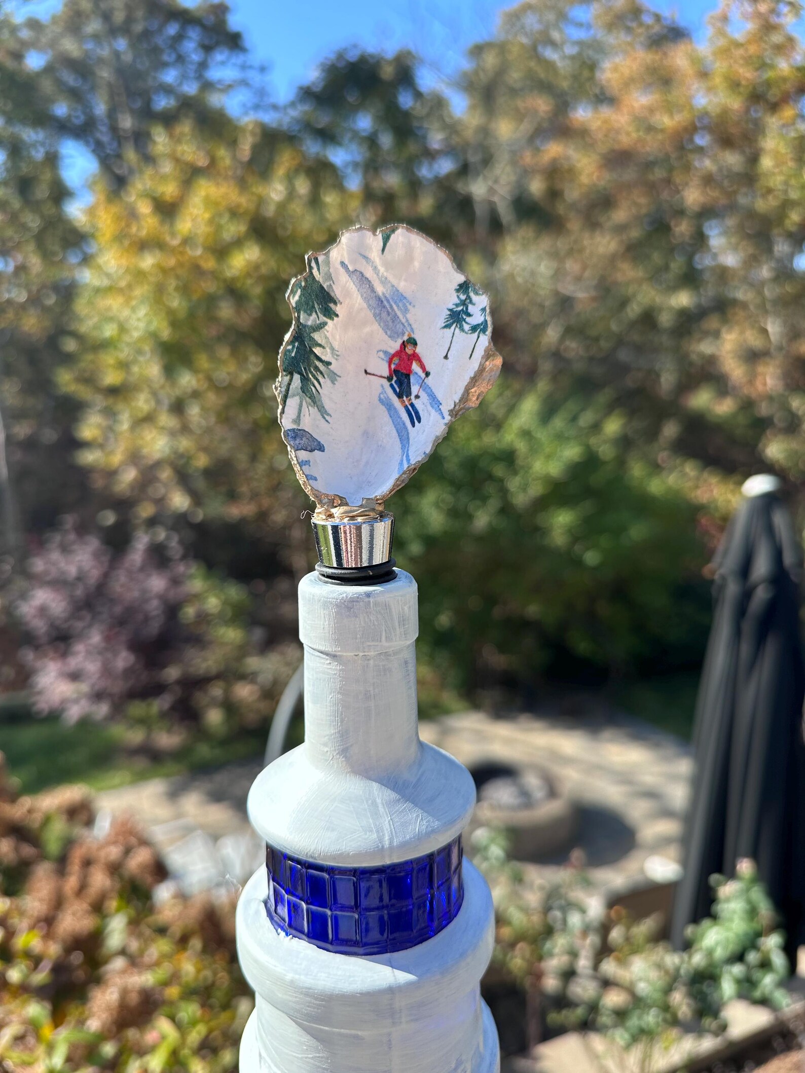 Skiers Oyster Shell Ornaments and Bottle Stoppers. Cape Cod Decor ...