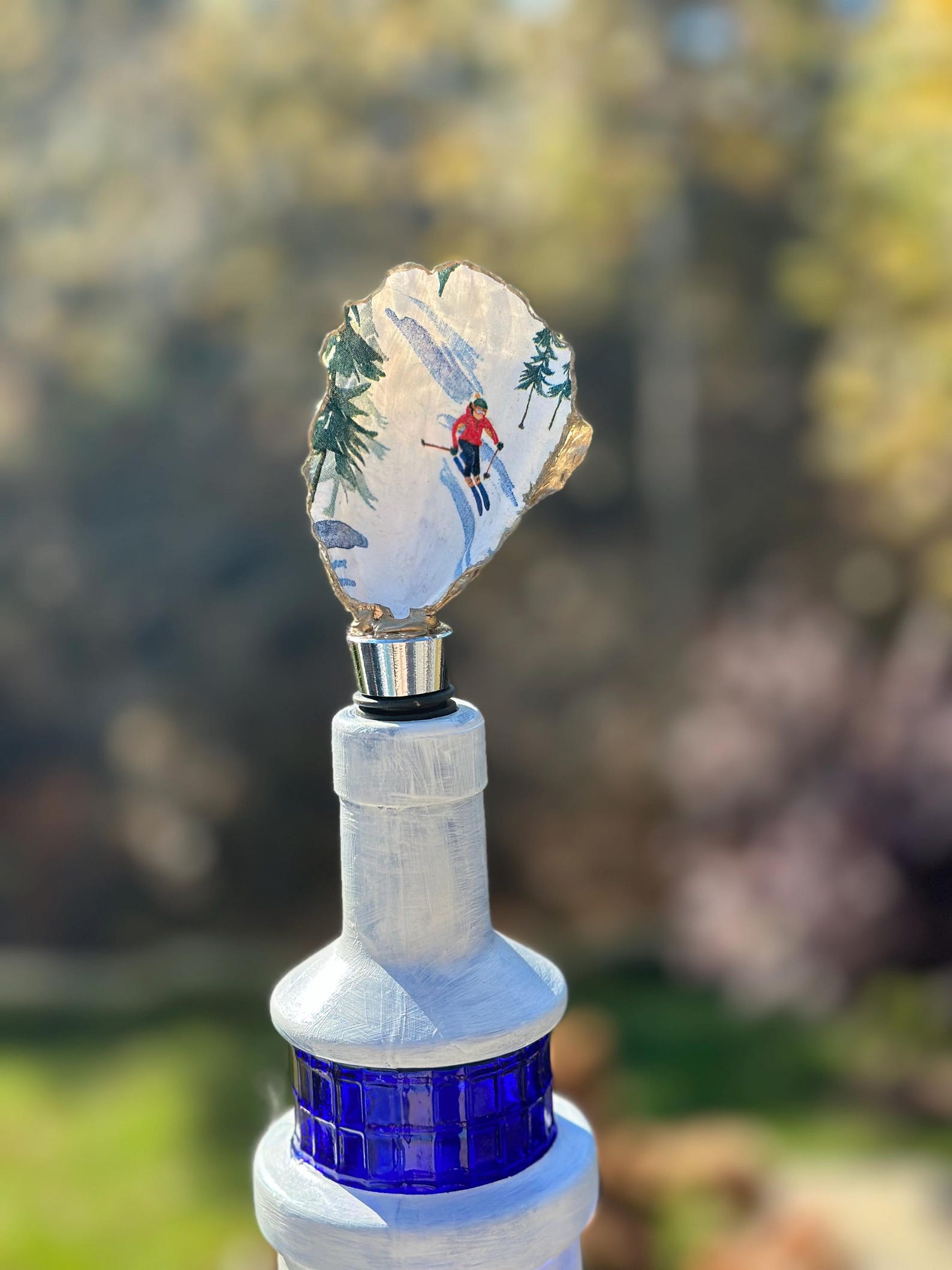 Skiers Oyster Shell Ornaments and Bottle Stoppers. Cape Cod Decor ...