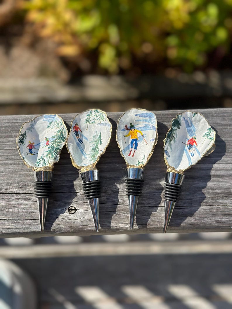 Skiers Oyster Shell Ornaments and Bottle Stoppers. Cape Cod Decor ...