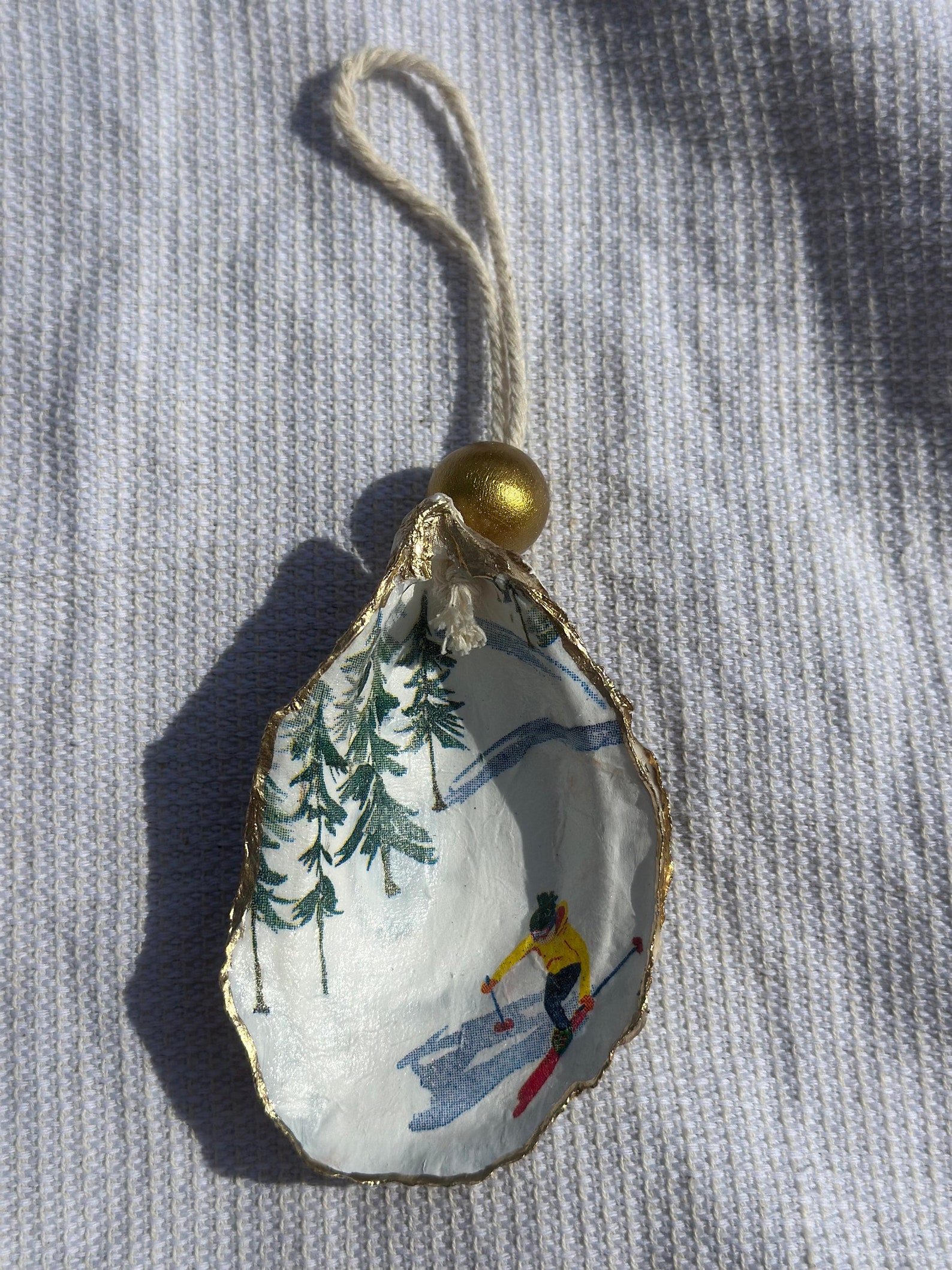 Skiers Oyster Shell Ornaments and Bottle Stoppers. Cape Cod Decor ...