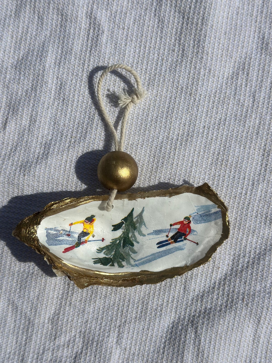 Skiers Oyster Shell Ornaments and Bottle Stoppers. Cape Cod Decor ...