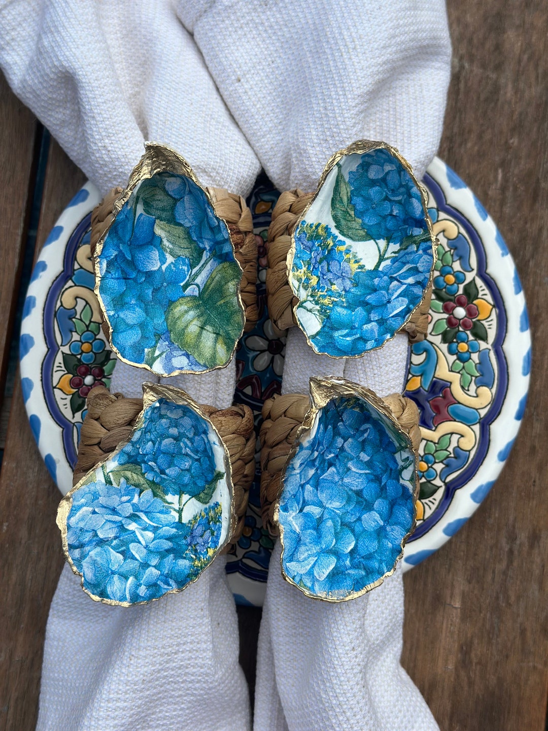 Hydrangea Oyster Shell Napkin Ring. Coastal Dinning Decor. Native Cape ...