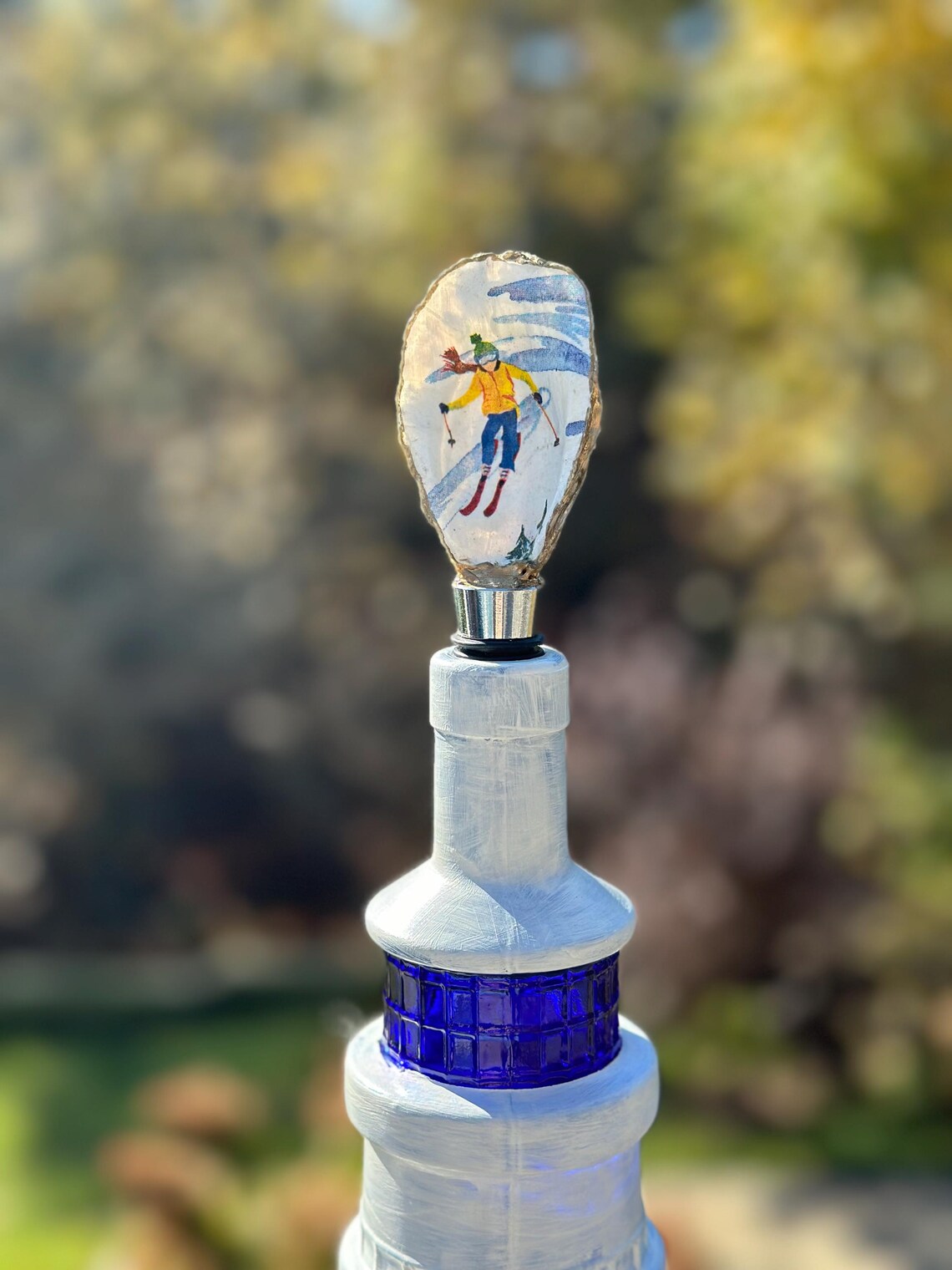Skiers Oyster Shell Ornaments and Bottle Stoppers. Cape Cod Decor ...