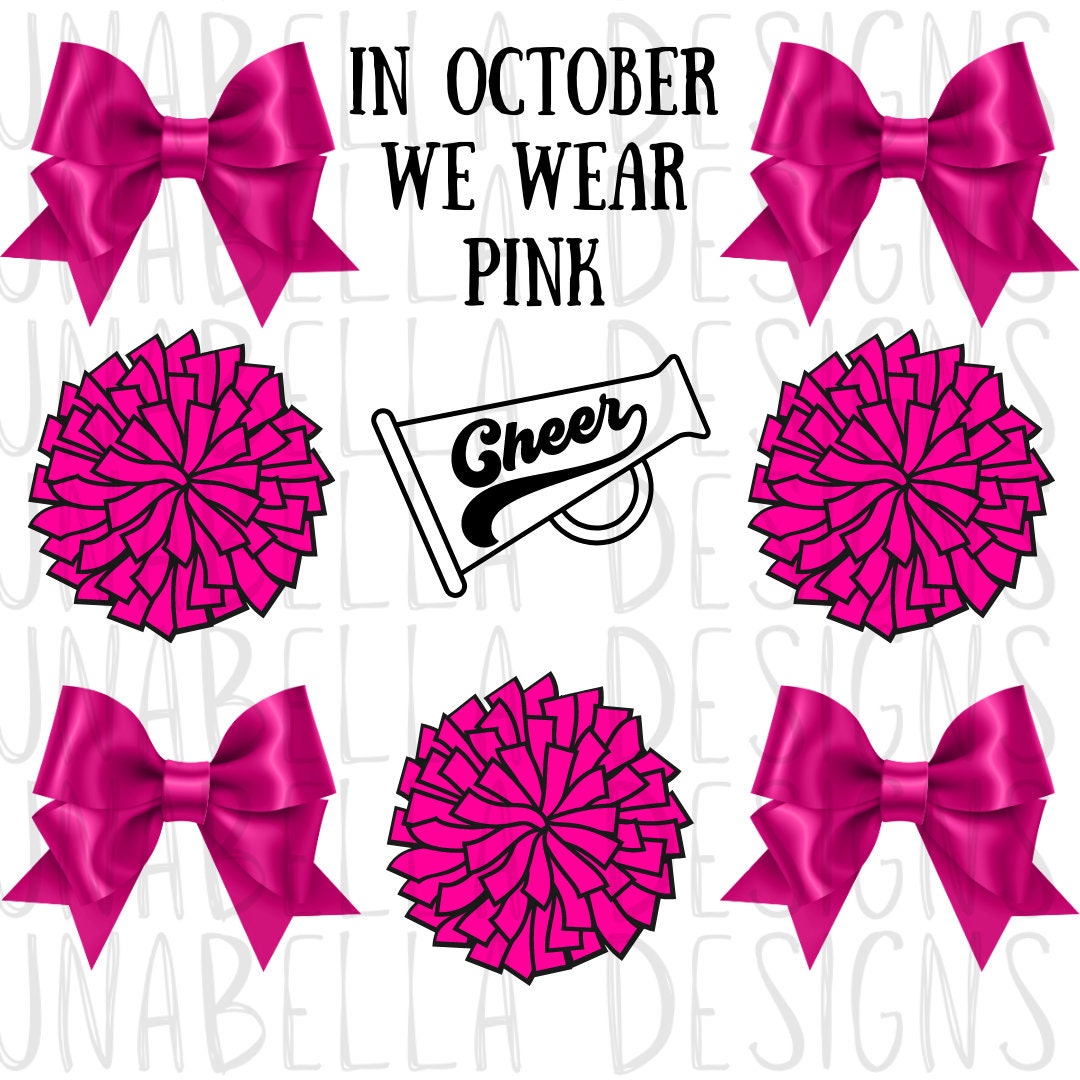 Pink Bow and Pom Poms Breast Cancer PNG - Etsy