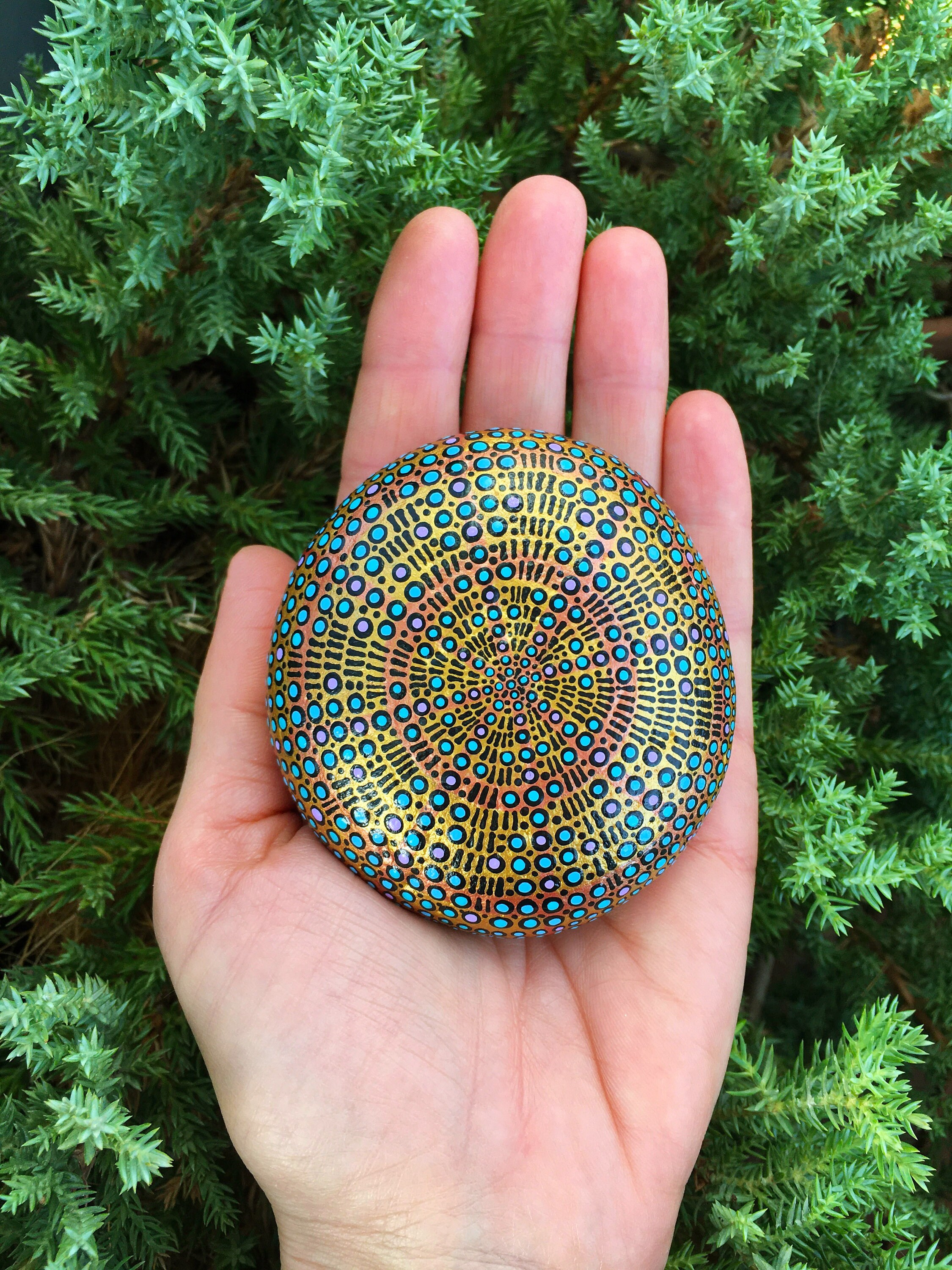 Dot Painted Rock Gold and Black Mandala Stone Hand Painted Beach Stone ...