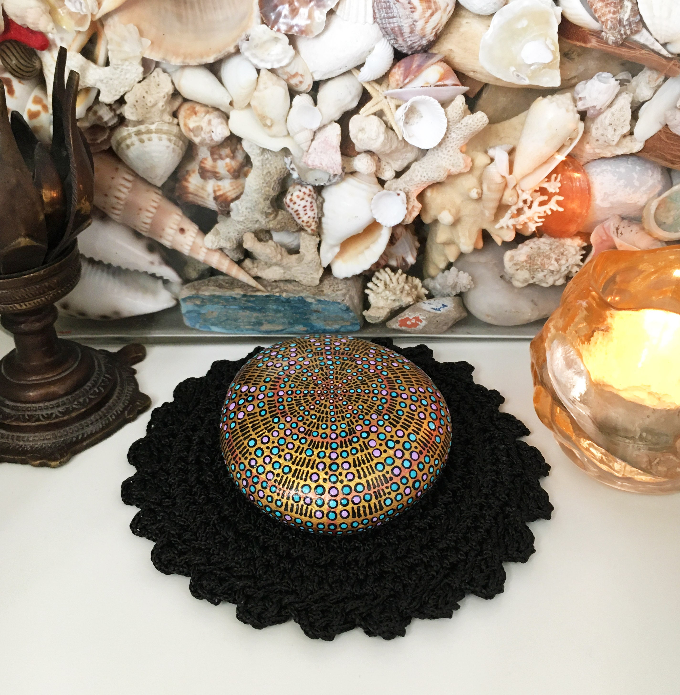 Dot Painted Rock Gold and Black Mandala Stone Hand Painted Beach Stone ...