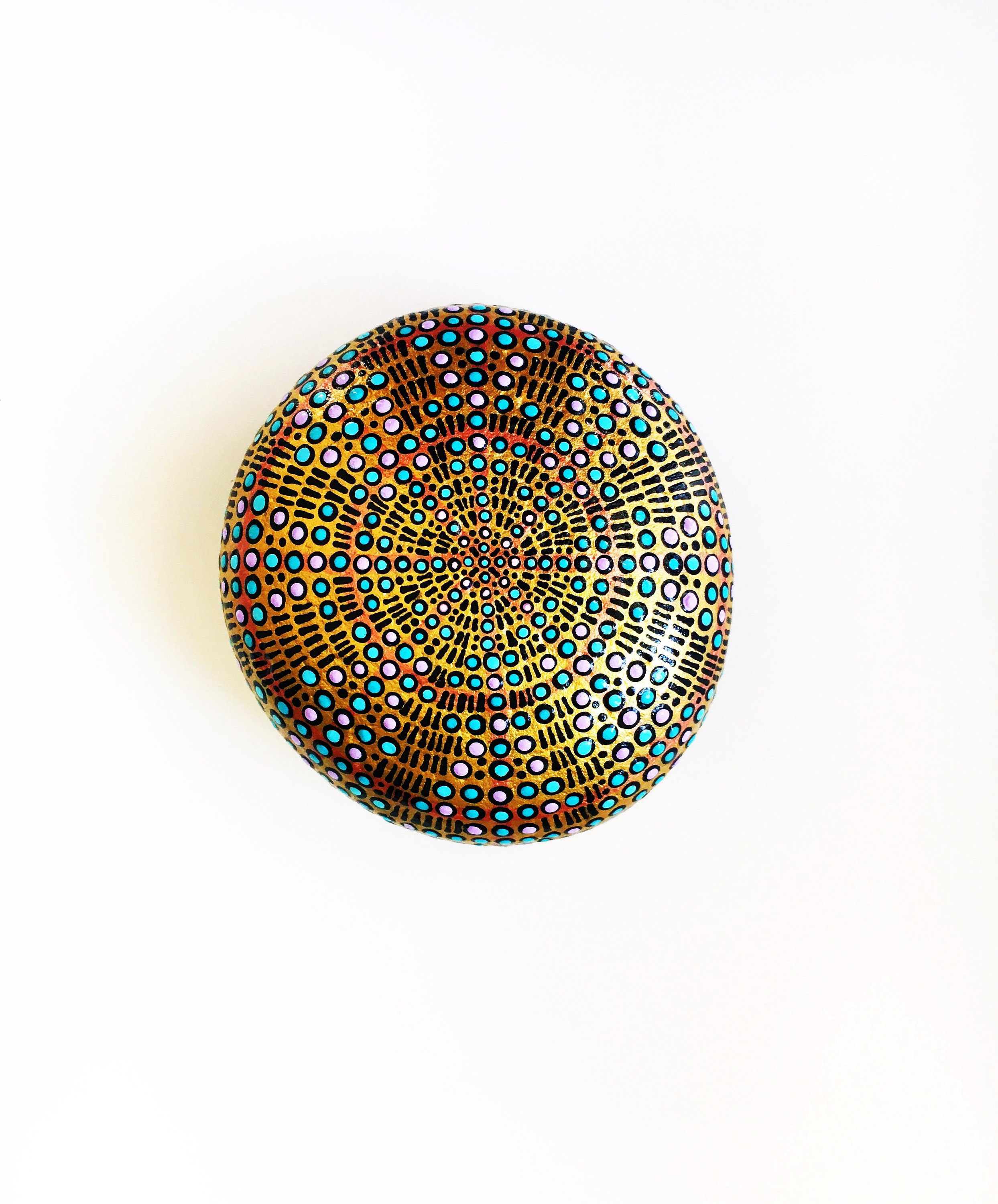 Dot Painted Rock Gold and Black Mandala Stone Hand Painted Beach Stone ...