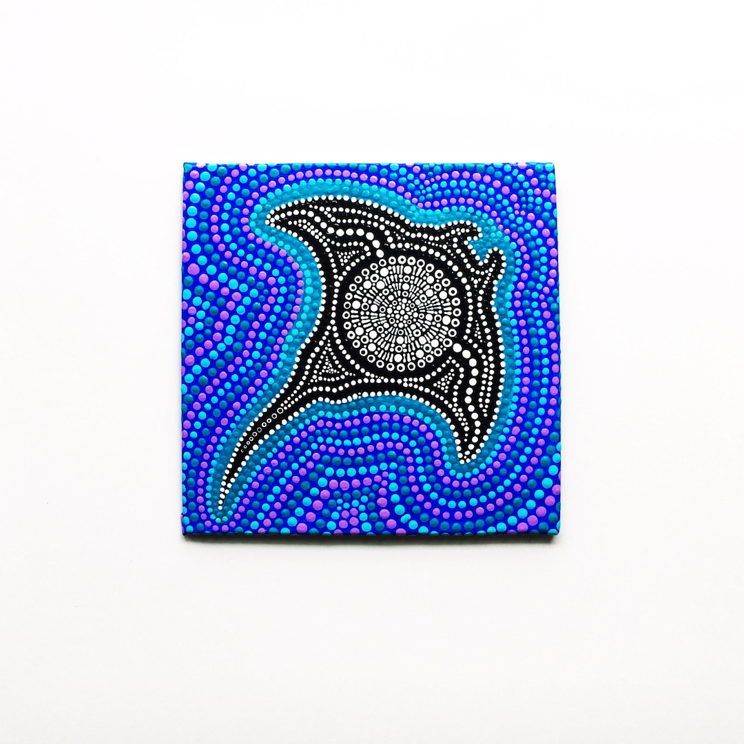 Dot Painting on Canvas Mini Canvas Magnet Black Stingray Aboriginal Art ...