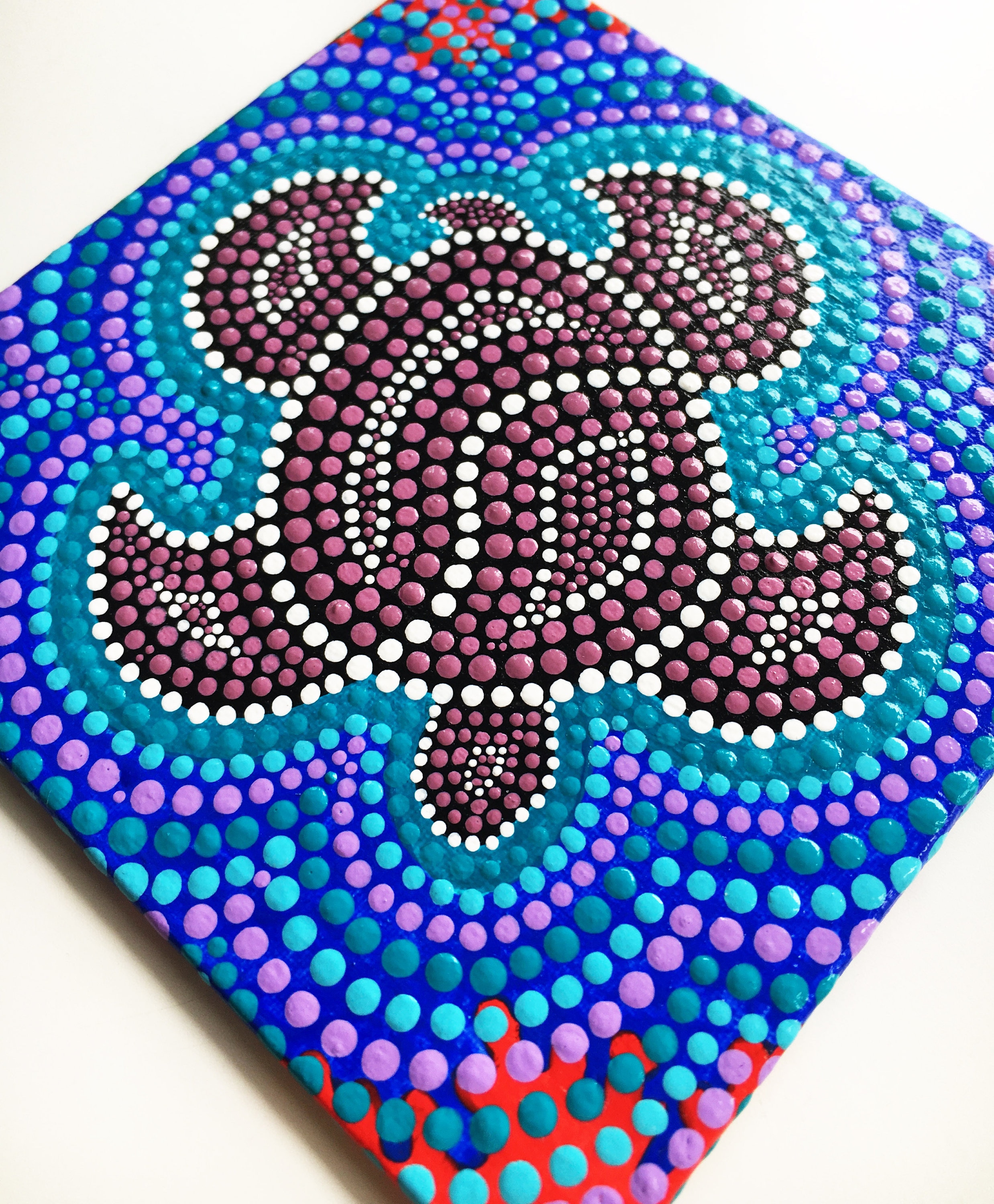 Mini Canvas Magnet Dot Painting on Canvas Blue Sea Turtle Art ...