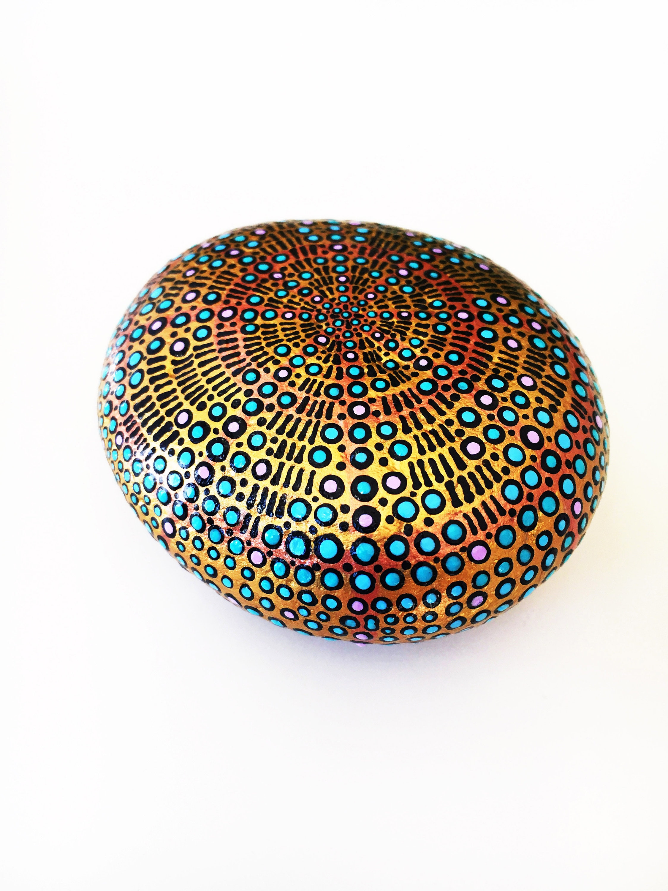 Dot Painted Rock Gold and Black Mandala Stone Hand Painted Beach Stone ...