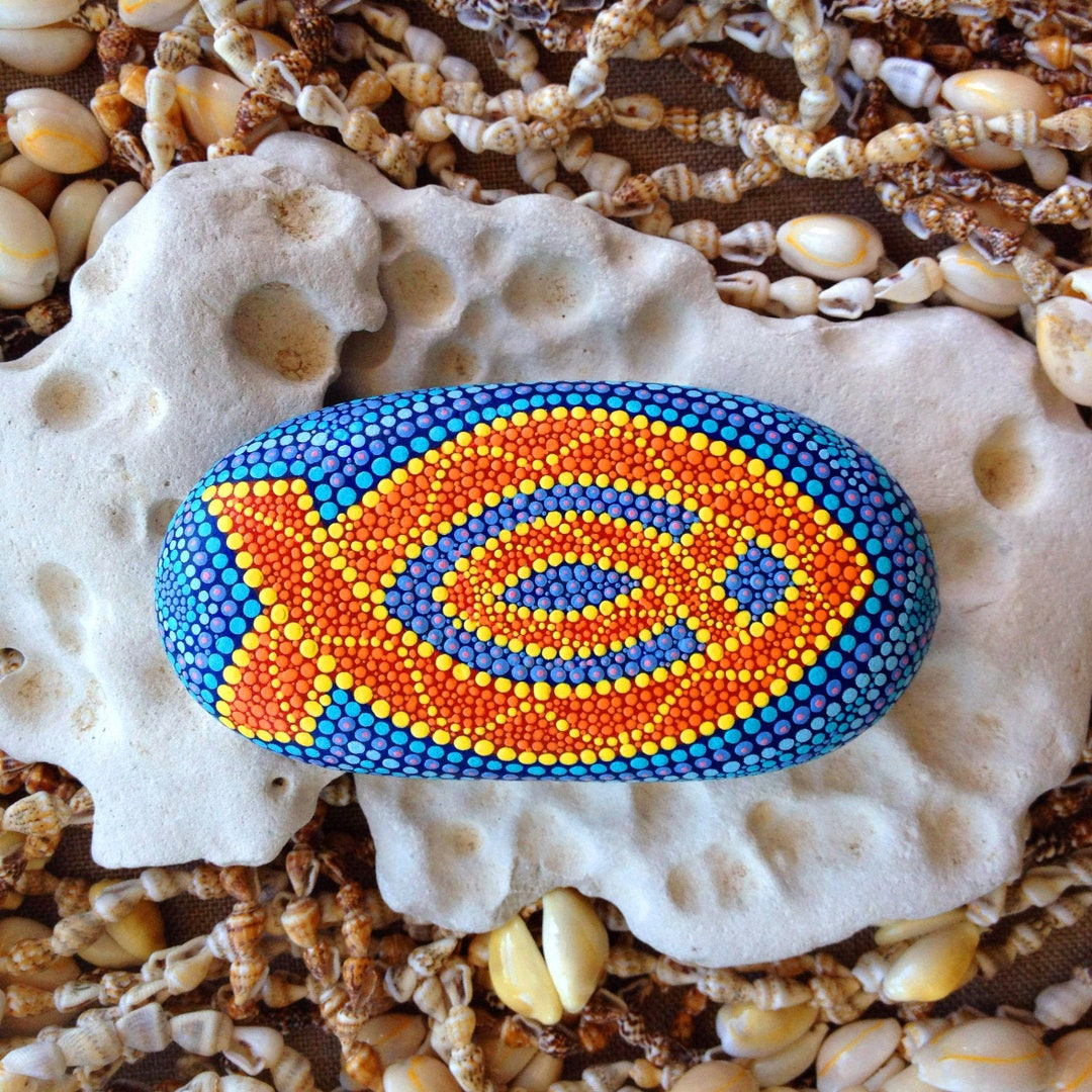 Dot Painted Stone Mandala Rock Red Fish Art Hand Painted Decoration ...