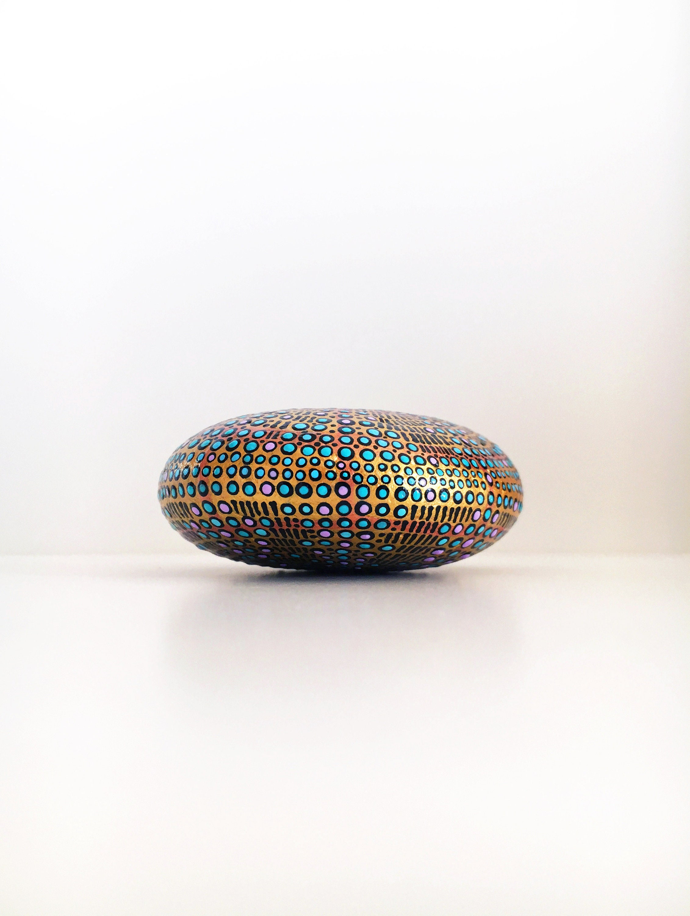 Dot Painted Rock Gold and Black Mandala Stone Hand Painted Beach Stone ...
