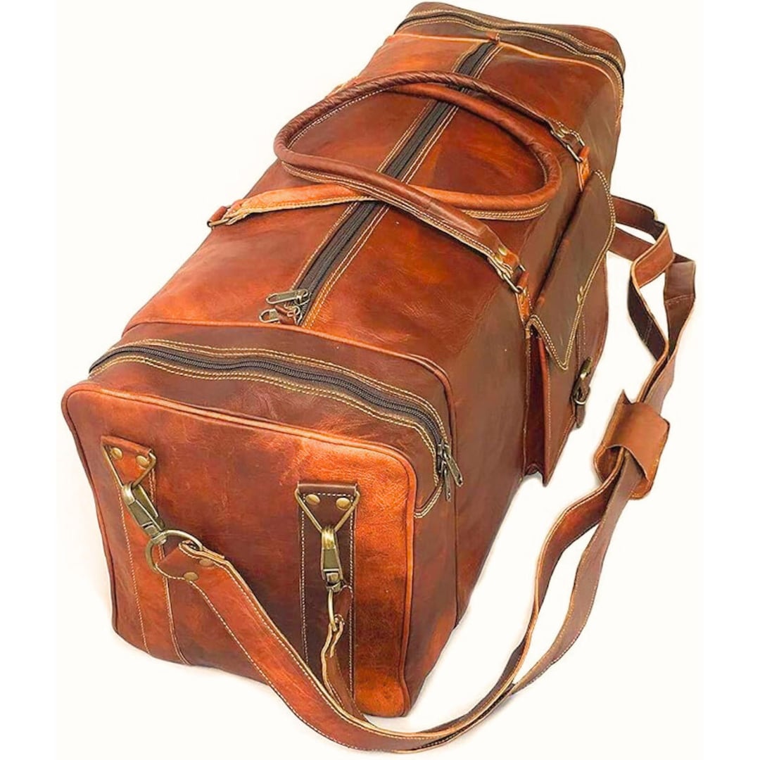 Vintage Leather Weekender Bag -duffle Bag - Leather Travel Bag - Large ...