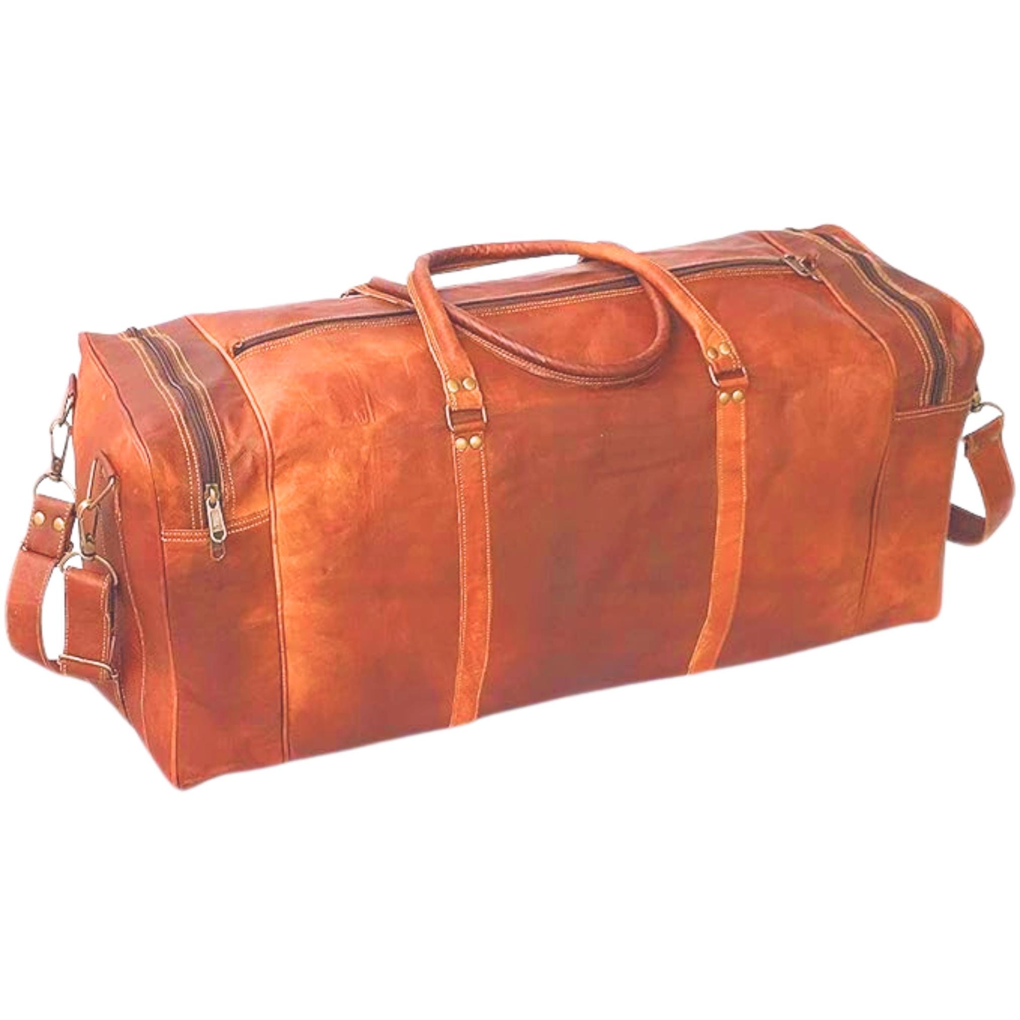 Vintage Leather Weekender Bag -duffle Bag - Leather Travel Bag - Large ...