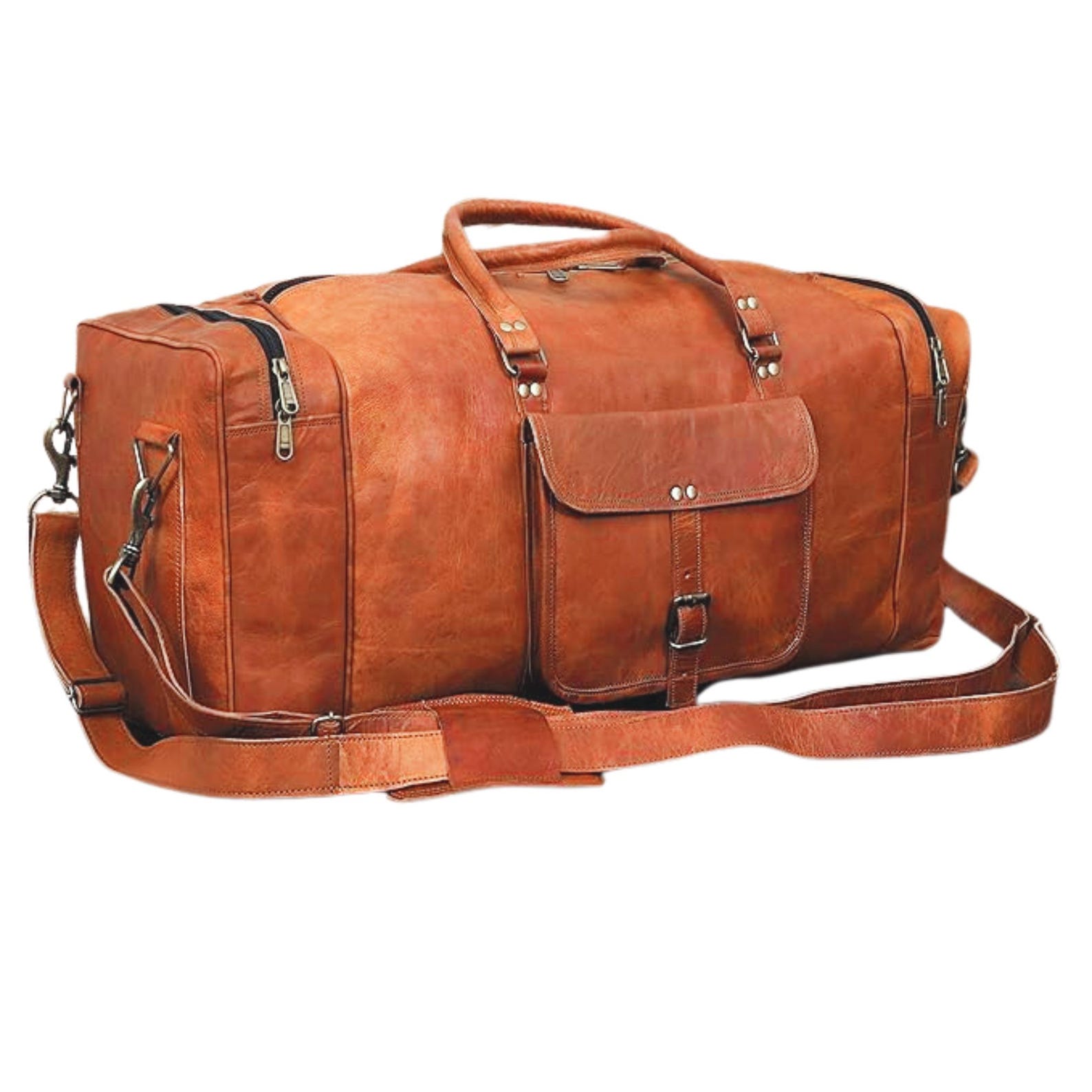 Vintage Leather Weekender Bag -duffle Bag - Leather Travel Bag - Large ...