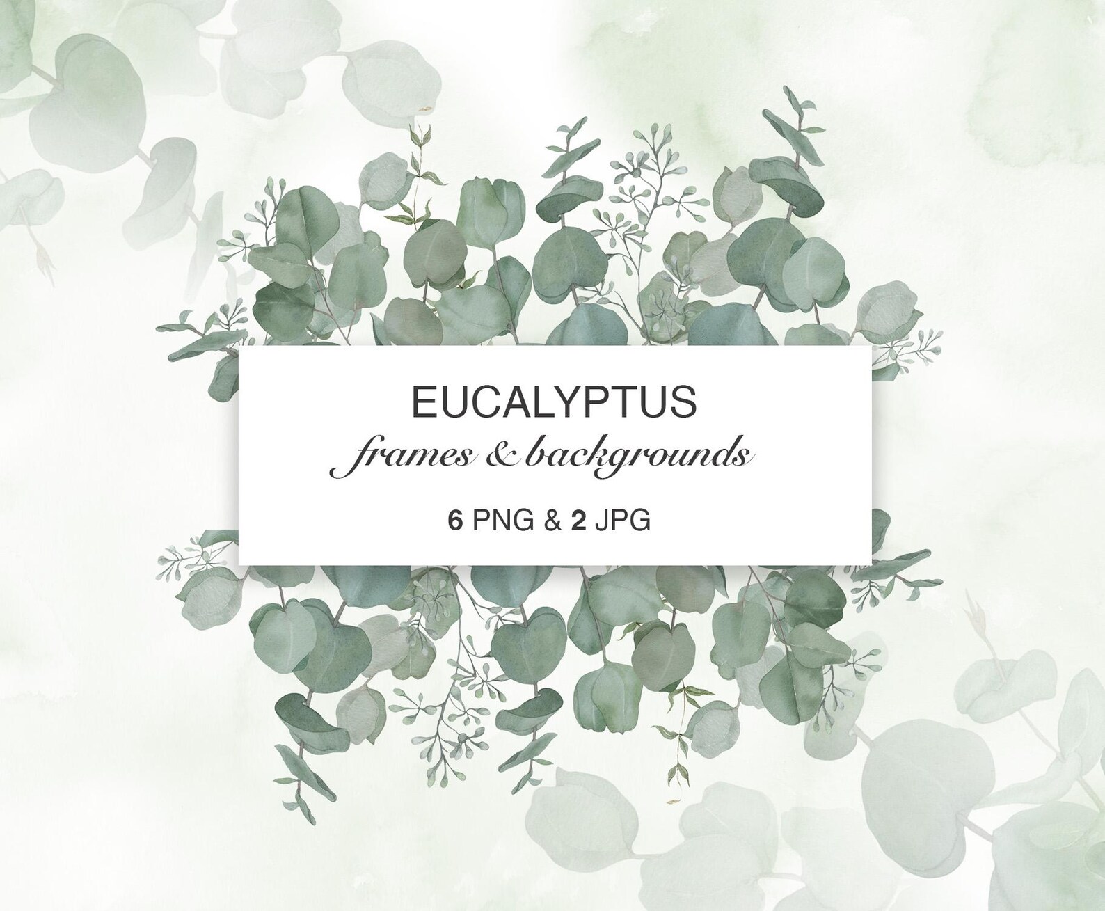 Watercolor Eucalyptus Frames, Watercolor Backgrounds, Floral Wreath ...
