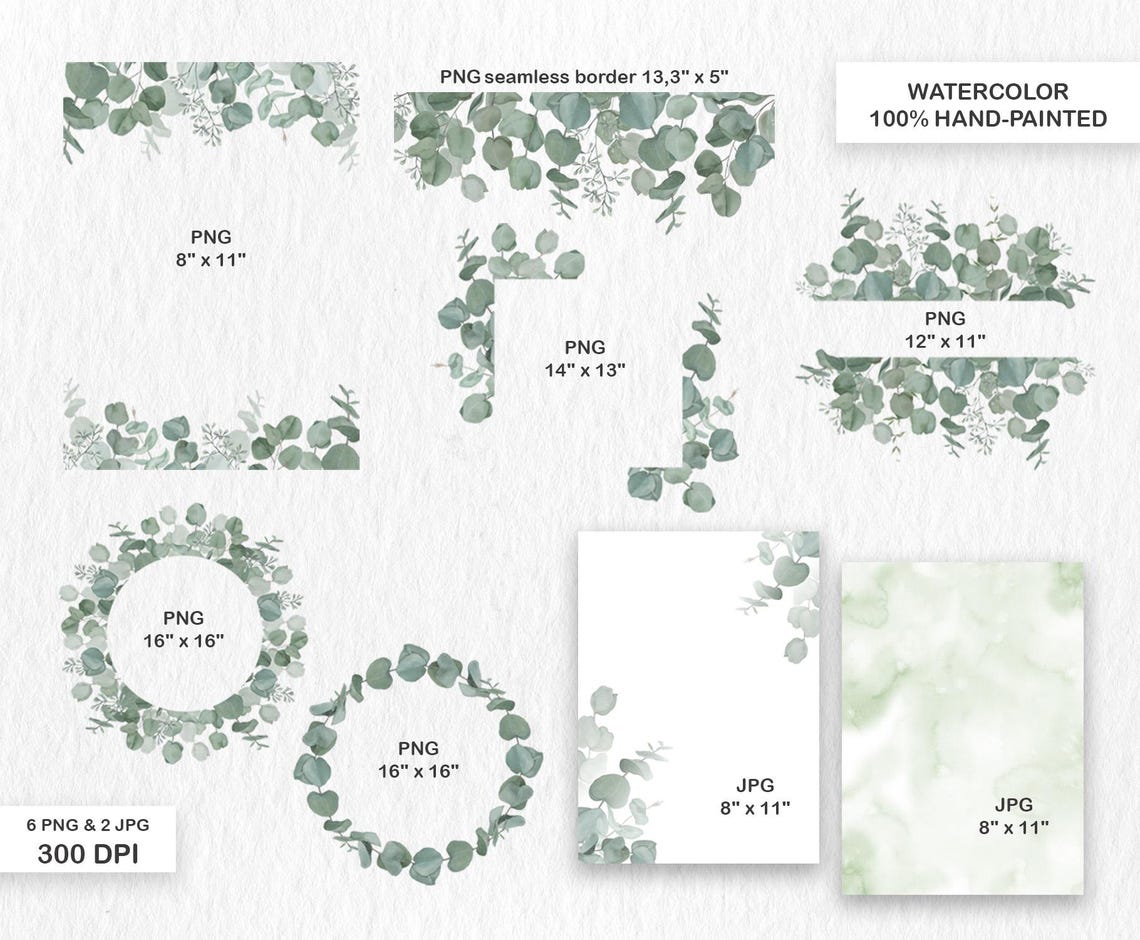 Watercolor Eucalyptus Frames, Watercolor Backgrounds, Floral Wreath ...