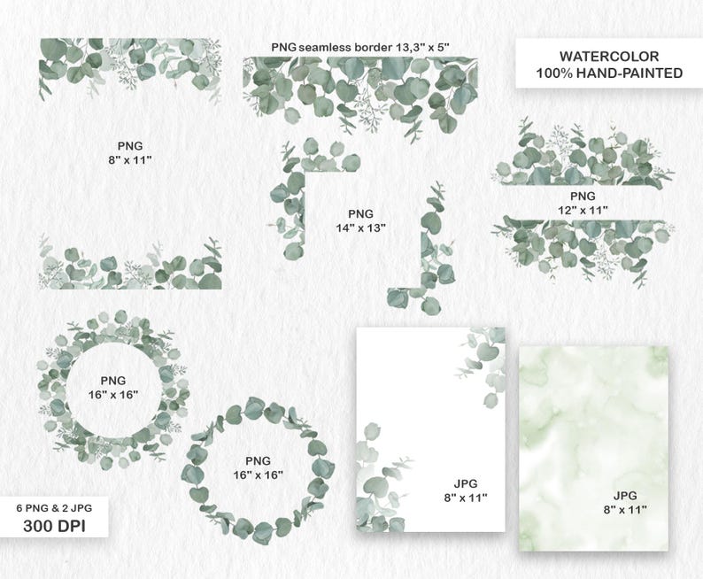 Watercolor Eucalyptus Frames, Watercolor Backgrounds, Floral Wreath ...