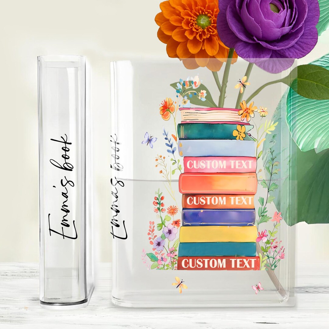 Custom Bookshelf Floral Book Vase, Personalized Book Lover Gift ...