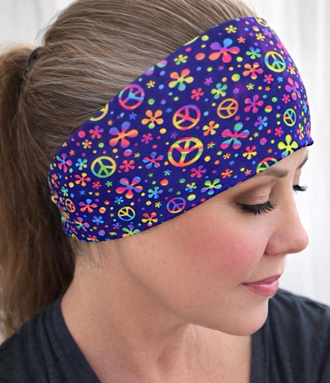 Peace Sign Headband for Runners, Moisture Wicking Non-slip Athletic ...