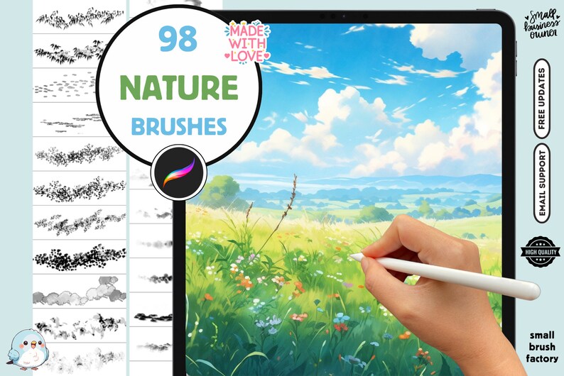 Procreate Brushes: Nature's Masterpiece, 98 Brushes for Grass, Clouds, Flowers, Foliage, and ...