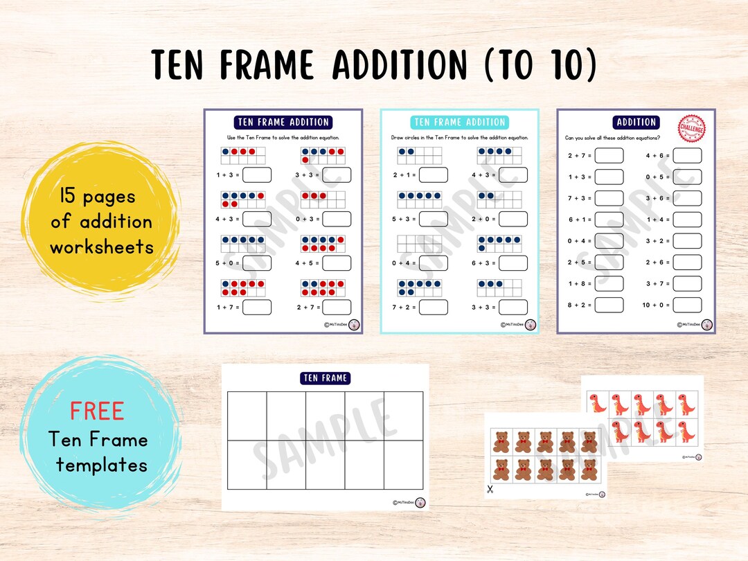 Ten Frame Addition (to 10) | Math Worksheet | Practice Drills ...