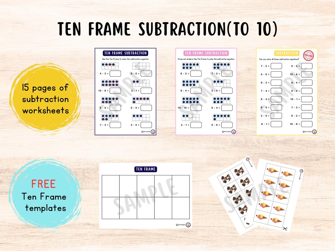Ten Frame Subtraction (to 10) | Math Worksheet | Practice Drill ...