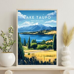 Lake Taupo Travel Print - New Zealand, Lake Taupo Poster, New Zealand ...