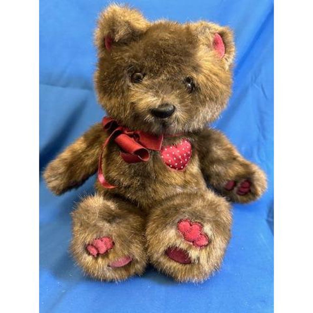 Vintage Dakin 12" Teddy Bear Plush Stuffed Animal Brown Heart Bow ...