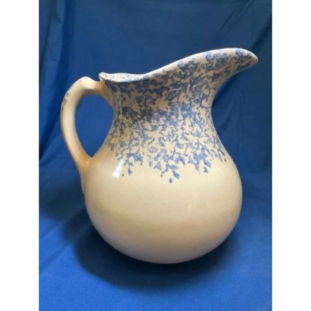Vintage Blue Spongeware Wash Pitcher Robinson Ransbottom Stoneware - Etsy
