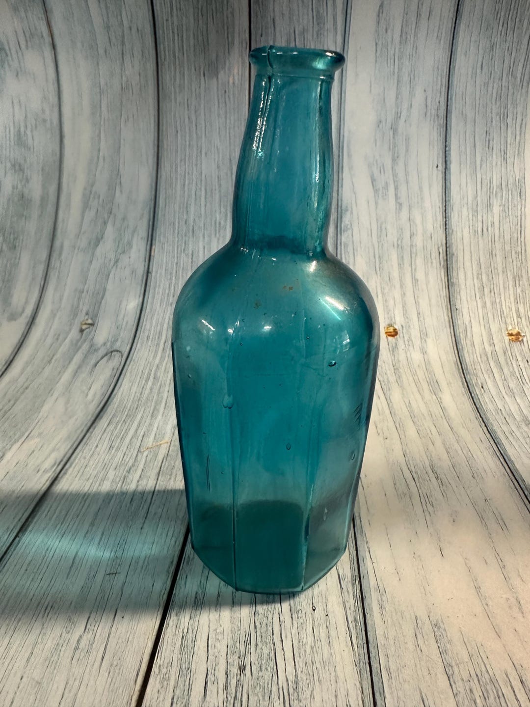Vintage Mid-century Aqua Blue Octagon Glass Bottle – Retro Apothecary ...