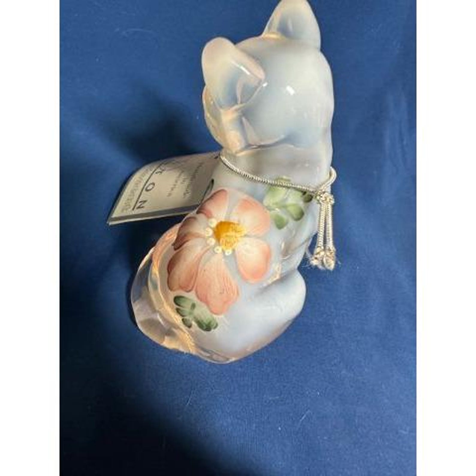 Lenox Clear White Opalescent Glass Cat Figurine With HP Floral & Artist ...