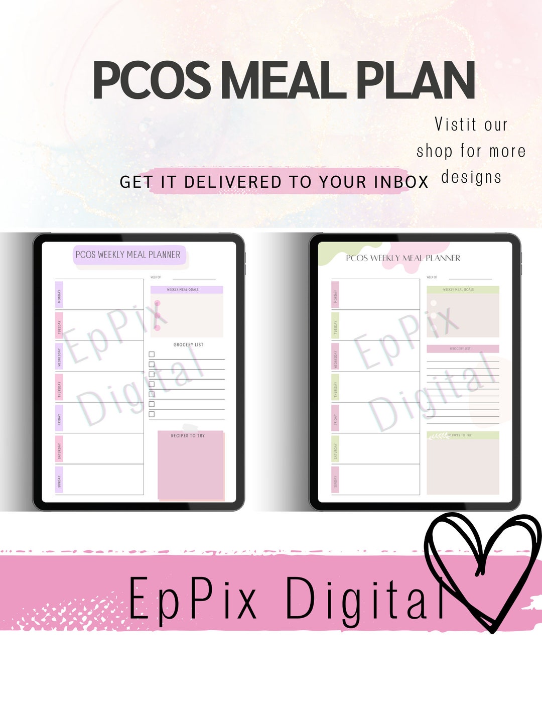 PCOS Weekly Eating Meal Plan, Digital Meal Planner, PDF With Goals ...