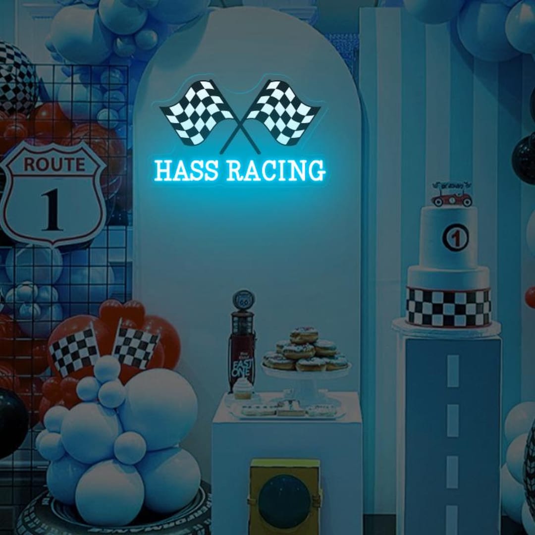 Custom Checkered Flag Racing Neon Sign, Checkered Flag Monogram ...