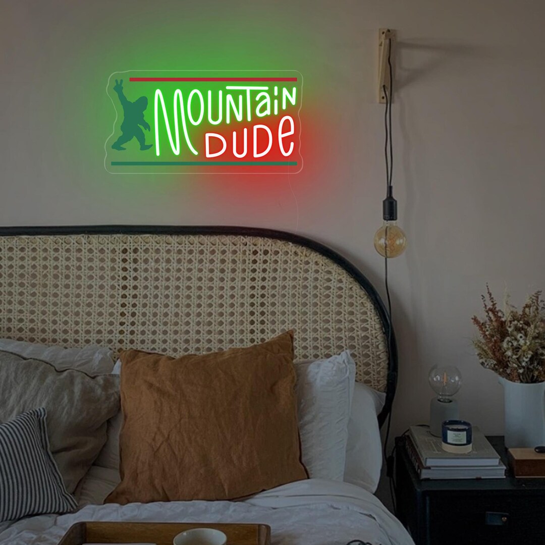 Bigfoot Neon Sign: Mountain Dude Retro Hiking Wall Art - Etsy