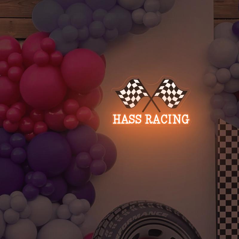 Custom Checkered Flag Racing Neon Sign, Checkered Flag Monogram ...