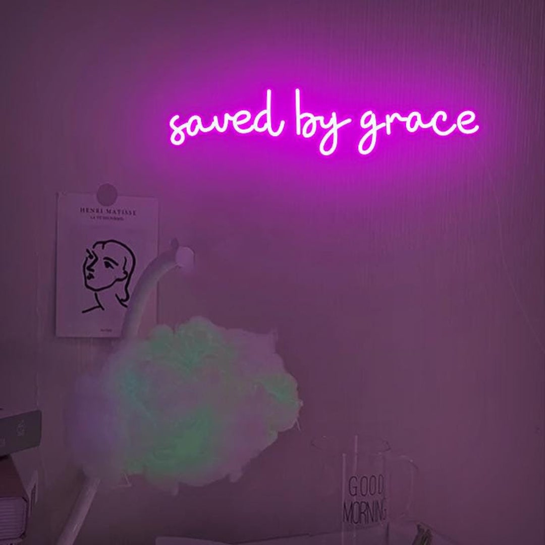 Saved by Grace Neon Sign, Christian Decor, Religious Gift, Bible Verse ...