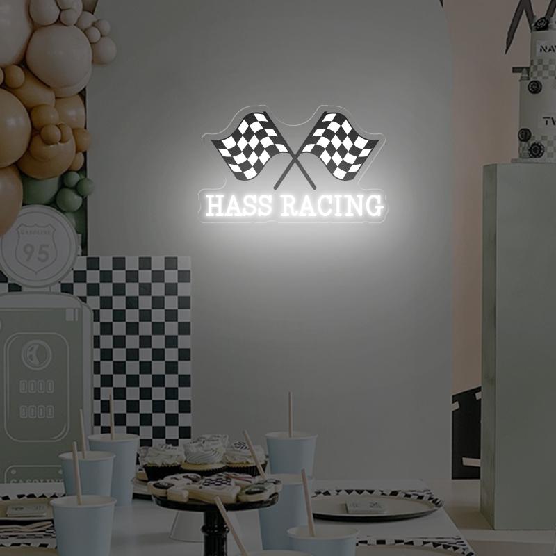Custom Checkered Flag Racing Neon Sign, Checkered Flag Monogram ...