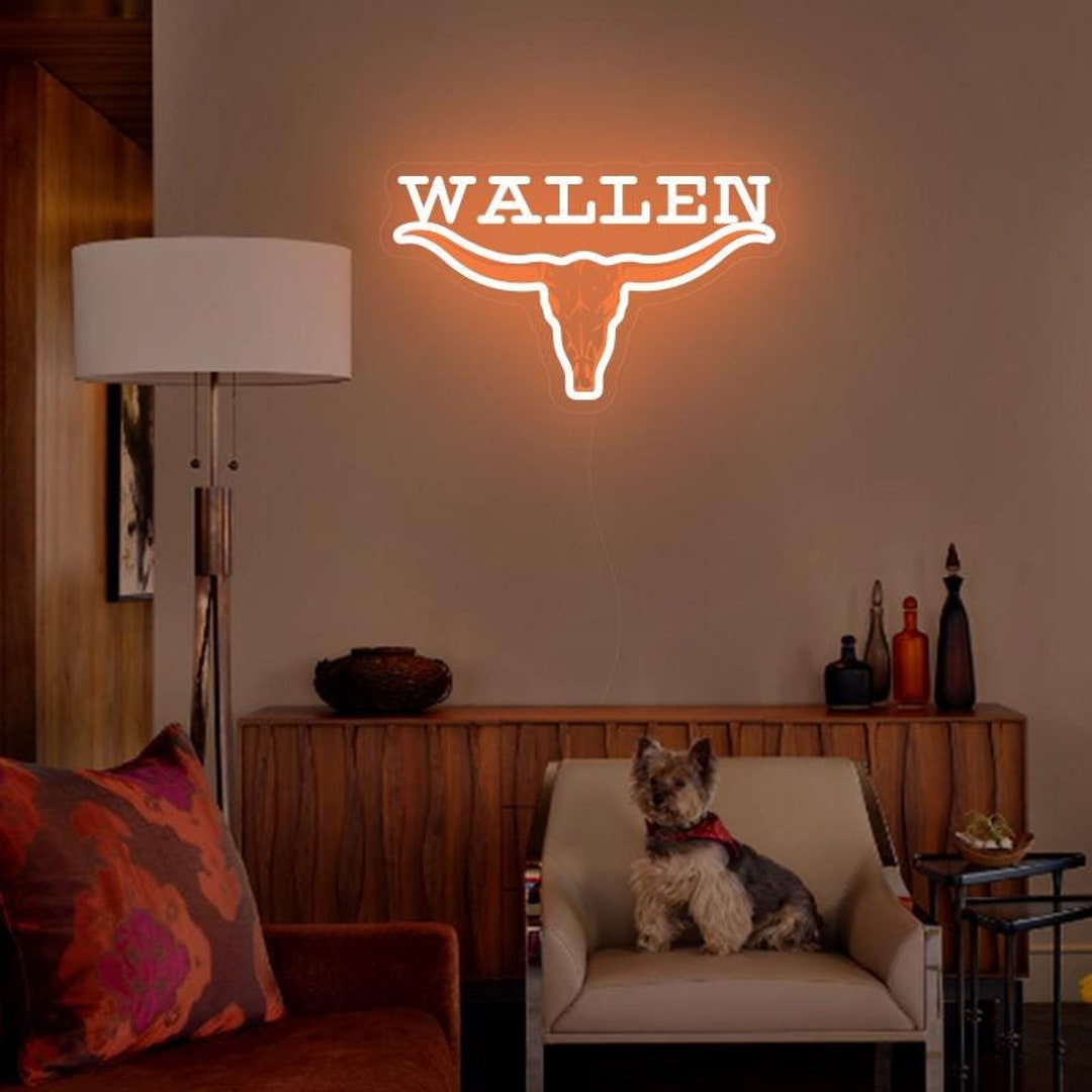 Wallen Western Neon Sign, Cowboy Wallen Wall Decor, Wallen Bullhead ...