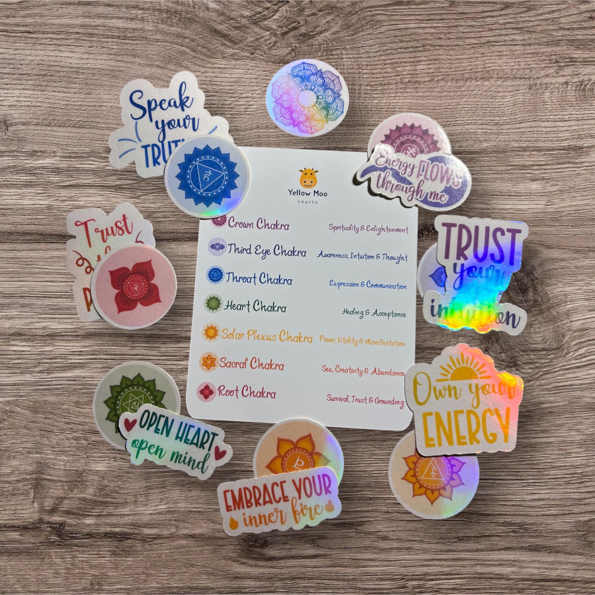 15 Chakra Stickers, Chakra Symbols & Mottos , Rainbow Mandala ...