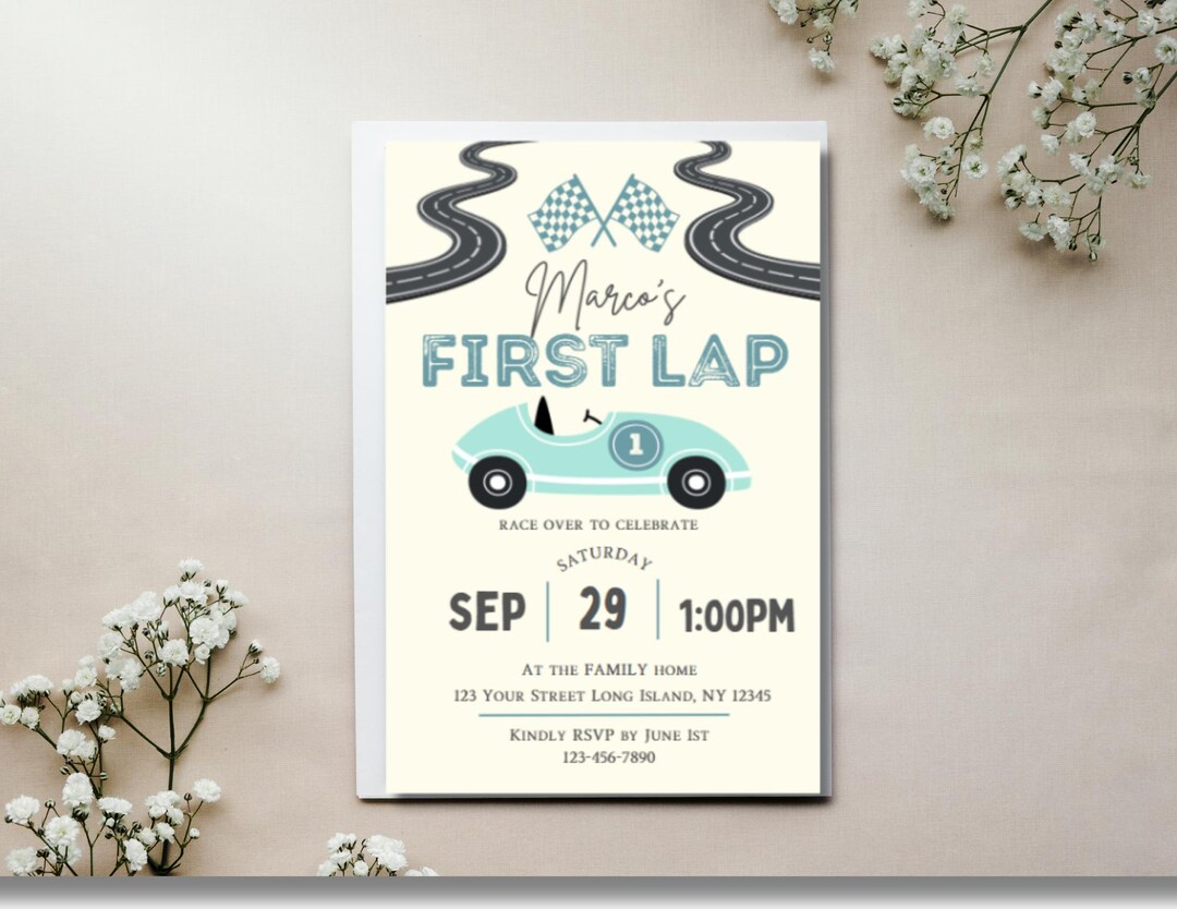 First Lap First Birthday Invitation, Car Themed First Birthday. - Etsy ...