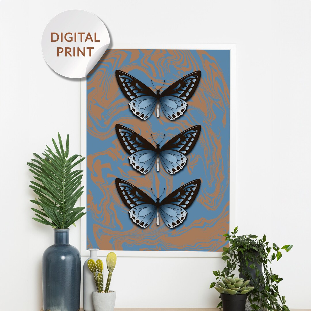 Printable Butterflies Poster Nature Illustration Blue Butterfly Digital ...