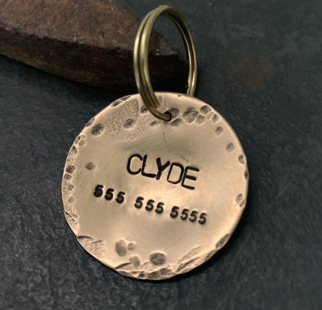 Rustic Bronze Pet ID Tag: Custom Stamped Dog Tag - Etsy